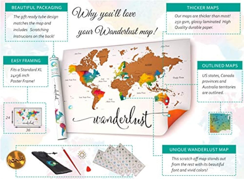 Mapa del mundo para rascar Edición de lujo para acuarelaera – Usalo Ya