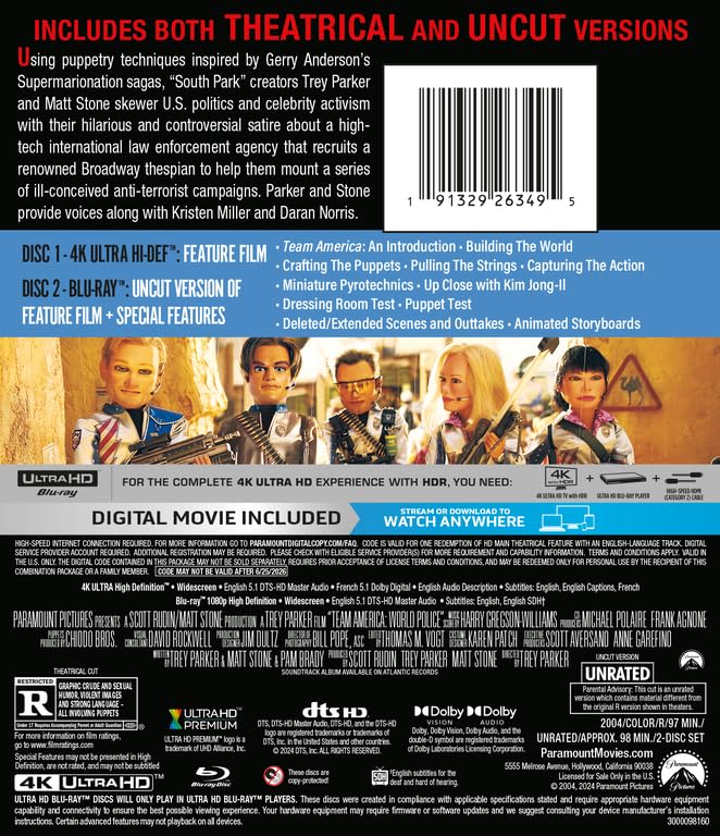 Equipo América: Policía Mundial [4K UHD + Blu-Ray + Copia Digital ...