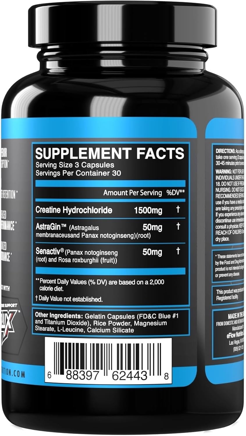 eFlow Creatina Cápsulas, Suplemento de Fuerza 1500mg, 90 cápsulas ...